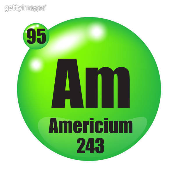 Americium icon. Am chemical element. Atomic number 95. Mass 243. Green ...