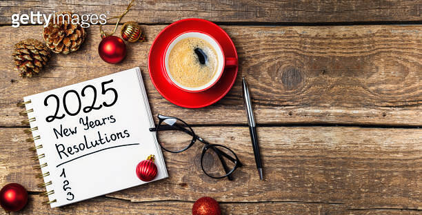 New year resolutions 2025 on desk. 2025 goals list with notebook ...