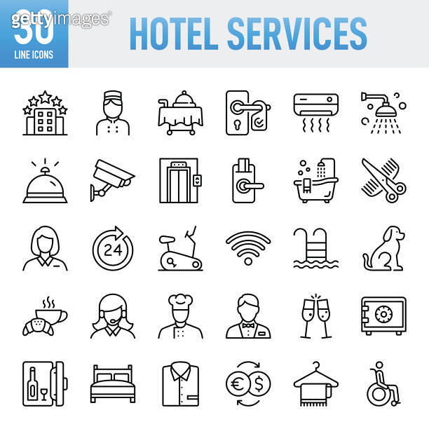 Hotel Services - Thin line vector icon set. Pixel perfect. For Mobile ...