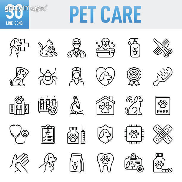 Pet Care - Thin line vector icon set. Pixel perfect. For Mobile and Web ...