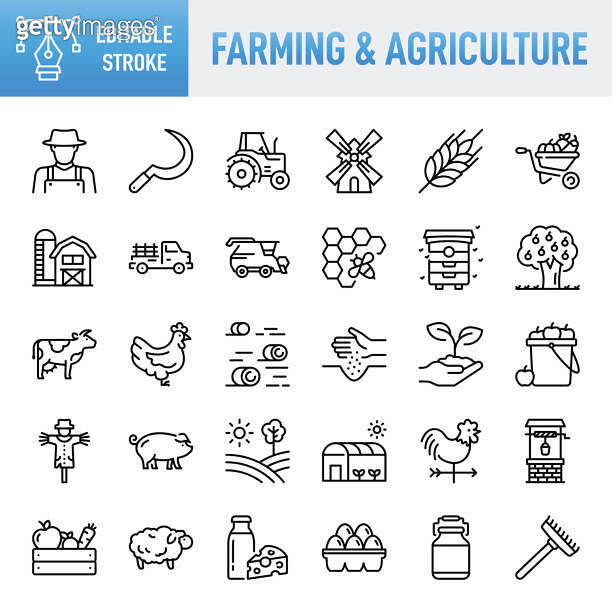 Farming & Agriculture - Thin line vector icon set. Pixel perfect ...
