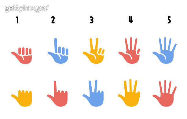 hand sign Clip art of counting hands(colorful) 이미지 (2150222267) - 게티이미지뱅크