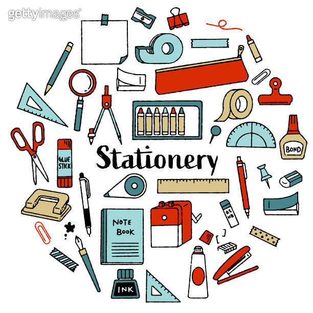 Hand-drawn cute stationery illustration set (colourful) 이미지 (2154090632 ...