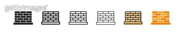 Brick wall set of six icons in different styles. Repair, infrastructure ...
