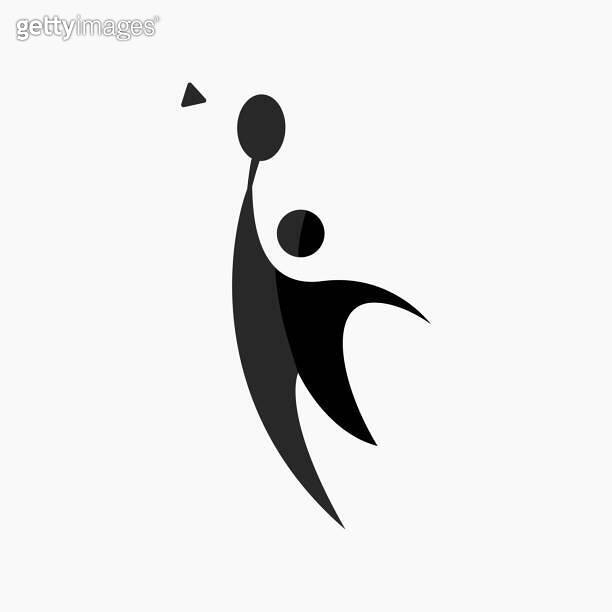 Illustration of a badminton player jumping up to hit a shuttlecock ...
