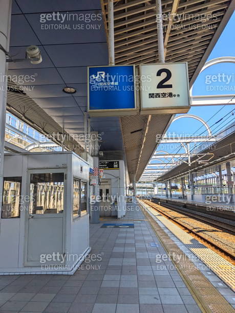 An empty JR West Kansai Airport Line platform at Rinku-town Station ...