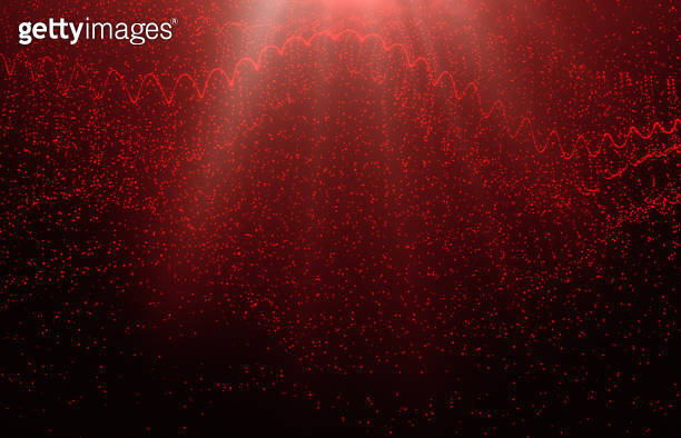 Red light from above, with dust. Defocused Particles. Rays of light on ...