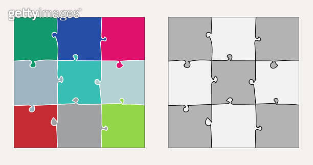 Vector Colors 3x3 Shapes Jigsaw Puzzle Grid Template Flat Design ...