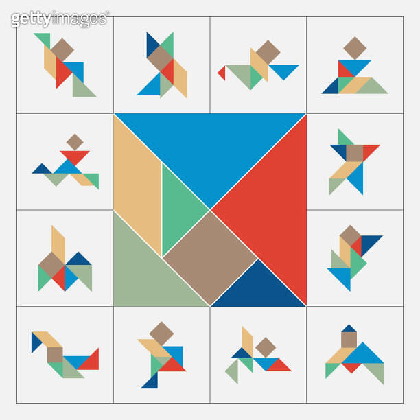 Vector Colors Minimalism Geometric Tangram Puzzle Game Icon Design ...