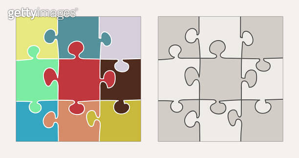 Vector 3x3 Shapes Colors Jigsaw Puzzle Grid Template Flat Design ...