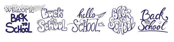 Collection of back to school lettering. Handwritten greeting words to ...