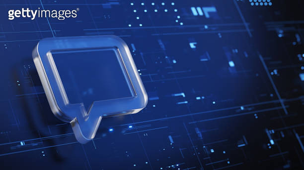 Chatbot, online communication 3d symbol on abstract dark blue digital ...