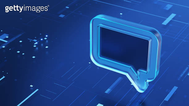 Chatbot, online communication 3d symbol on abstract dark blue digital ...