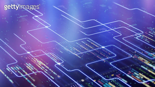 Coding concept. Digital background with an abstract particles and parts ...