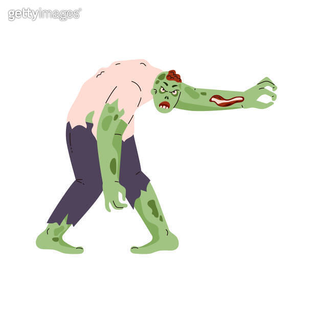 Creepy zombie man corpse, vector flat rotting cadaver, walking dead ...