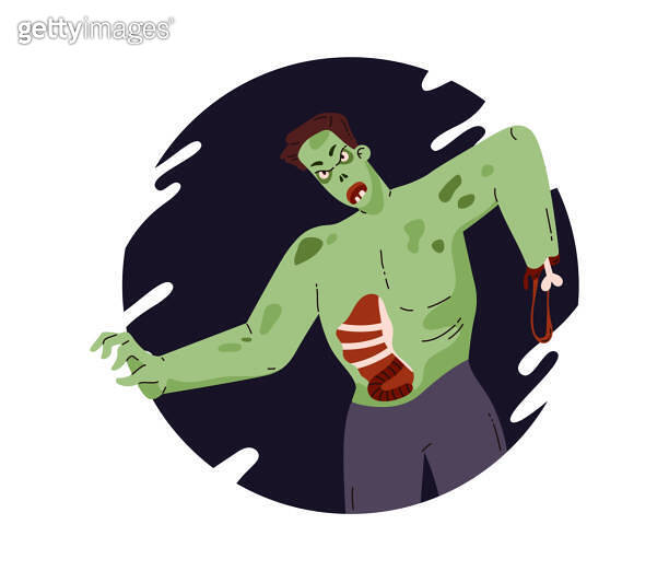 Creepy zombie man corpse, vector rotting cadaver guts falling out ...