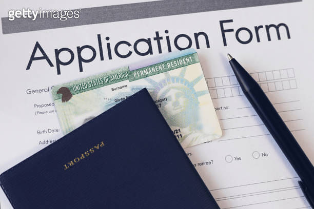 Green card application form and passport. Application to register ...