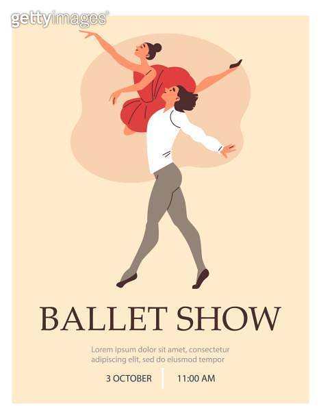 Show ballet vector poster, young man holds a ballerina in his arms ...