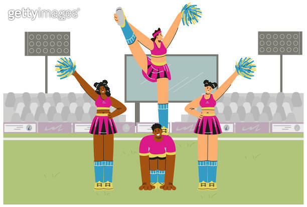 Cheerleader pyramid performance at sports event vector illustration ...