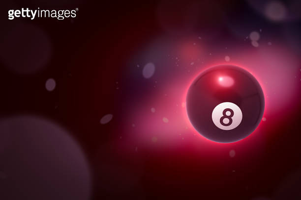 3d rendering of black pool and billiard ball on dark neon background ...
