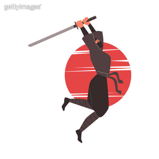 Ninja man warrior with sword jumping attack vector, Japanese fighter ...