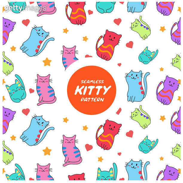 Kawaii Cats vector illustration Smiling Kitty, cute and round-faced cat ...