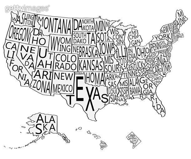 United States of America map with state's name doodle freehand drawing ...