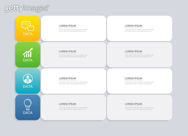 4 data infographics table layout tab paper template. Illustration ...