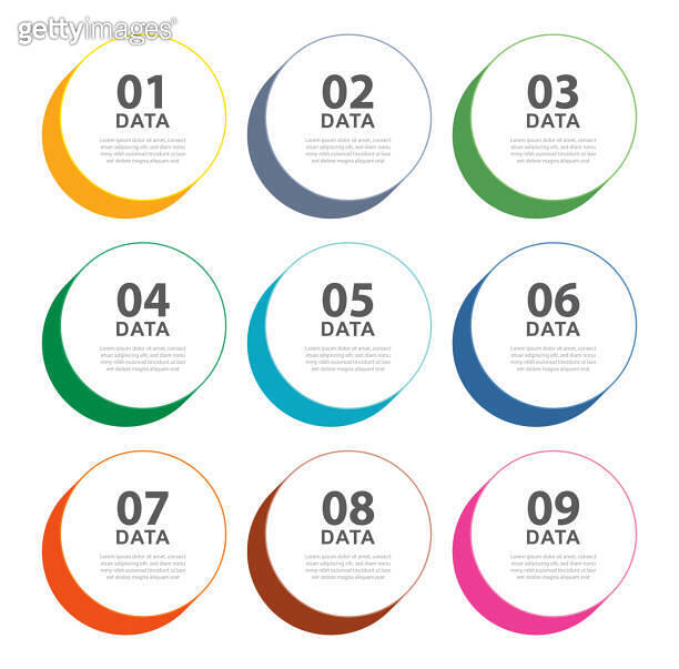 Infographics circle with 9 number and color data template. Illustration ...