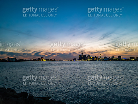 view of Downtown Detroit, Michigan and Downtown Windsor, Ontario ...