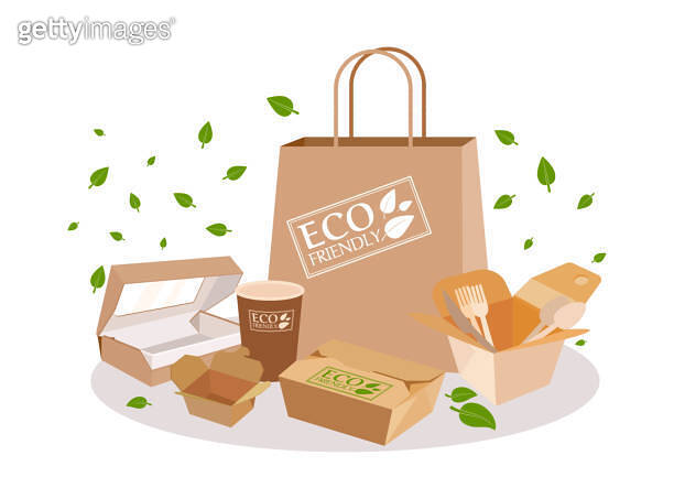 Eco-friendly food packaging vector illustration set 이미지 (1949687720 ...