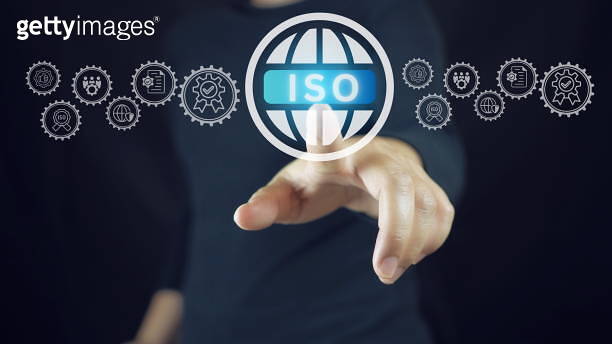 ISO Certification Concept. Businessman touch representation of ISO ...