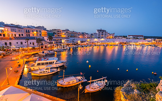 Evening view of the bay and picturesque harbor in the town of Es ...
