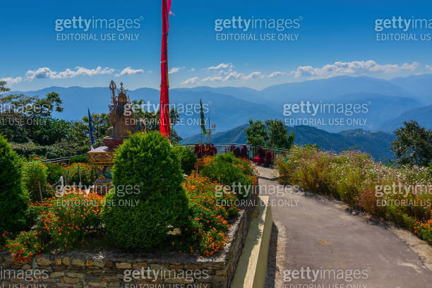 Beautiful view of Samdruptse Monastery with Himalayan mountains in the ...