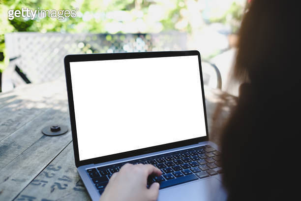 mockup image computer blank screen for hand typing text,using laptop ...