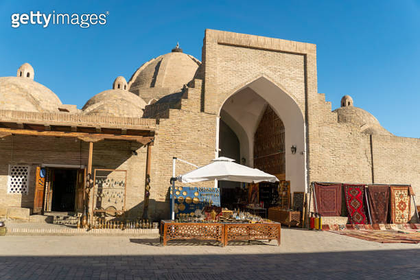 Trade domes, bazaar in city of Bukhara in Uzbekistan. Toqi Sarrofon ...