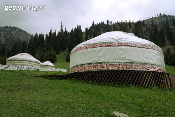 Kazakh traditional yurt in mountains. Outdoor camping in traditional ...