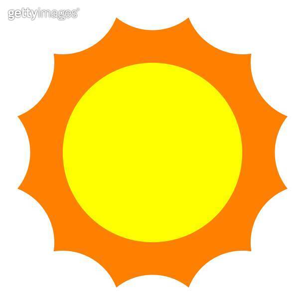 Sun with yellow middle and orange rays. Good weather, summer, light ...