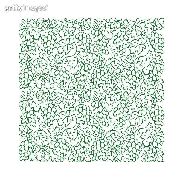 Grape vine square pattern. Grape branches and leaves. Editable outline ...