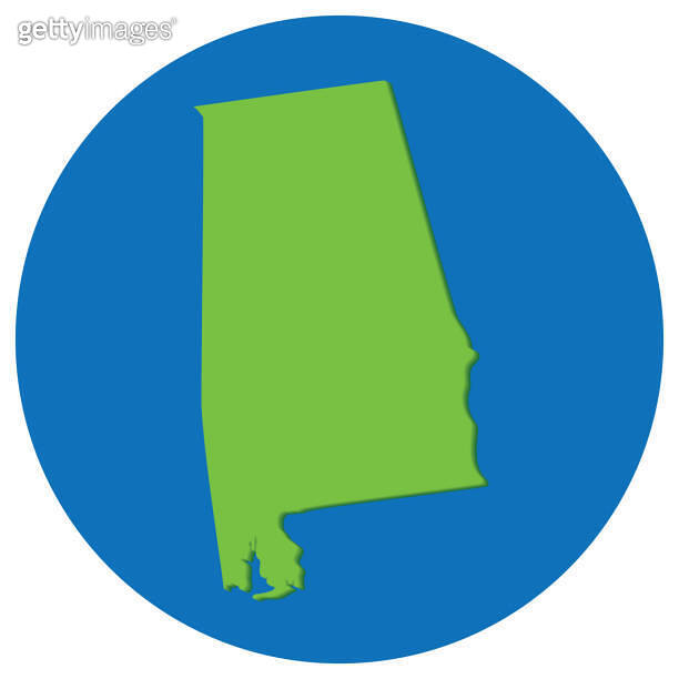 Map of Alabama in green with blue circle color. Alabama map globe shape ...