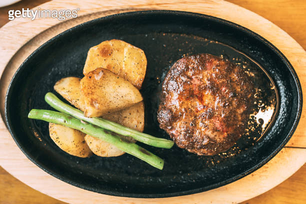 Hamburger steak Japanese style beef patty menu in Japan restaurant ...