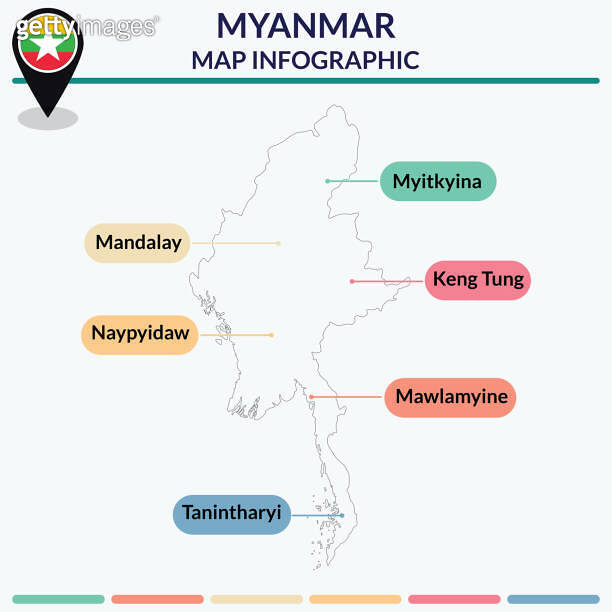 Infographic of Myanmar map. Infographic map (1923452886) - 게티이미지뱅크
