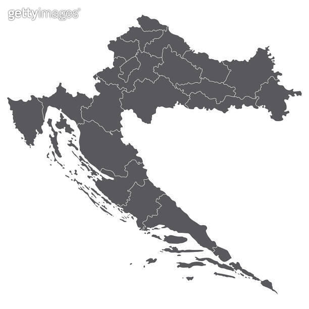 Croatia map. Map of Croatia in administrative provinces in grey color ...