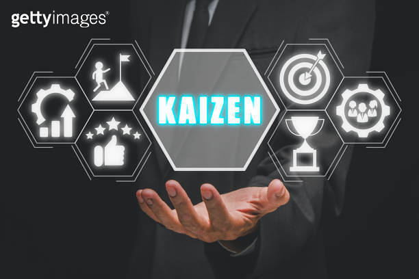 Kaizen concept, Businessman hand holding kaizen icon on virtual screen. 이미지 (2032133740) - 게티이미지뱅크