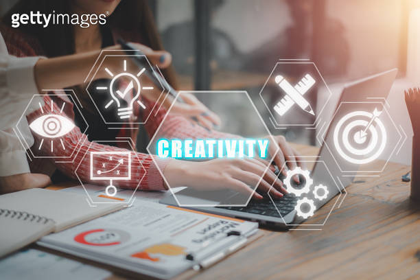 Creativity concept, Business team working on laptop computer with ...