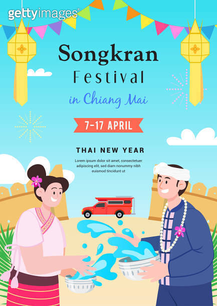 Songkran festival in Chiang Mai poster invitation vector illustration ...