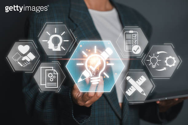 A visual representation of design thinking with icons illustrating ...