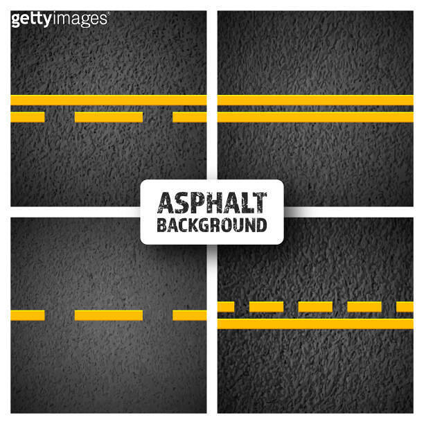 Asphalt road with yellow lane marking, concrete highway surface ...