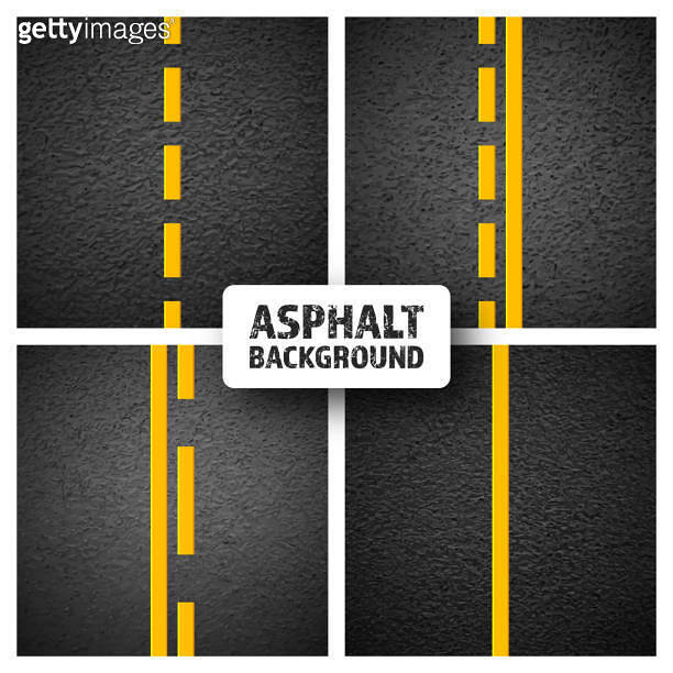 Asphalt road with yellow lane marking, concrete highway surface ...