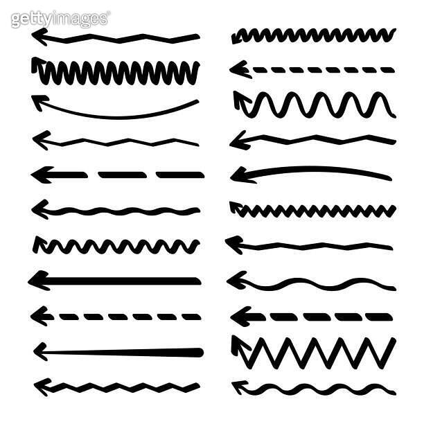 Hand drawn arrows, highlighter lines. Marker stroke, brush pen drawn ...